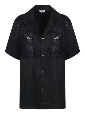 P.a.r.o.s.h Lace-panel Linen Shirt - Black