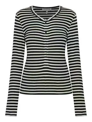 Munthe Striped Button-front Long-sleeved T-shirt - Black