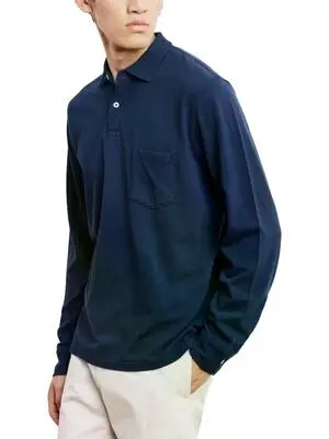 Hartford Long-sleeve Patch-pocket Polo Shirt - Blue