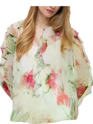 BOSS Floral-print Ruffled Blouse - Neutrals