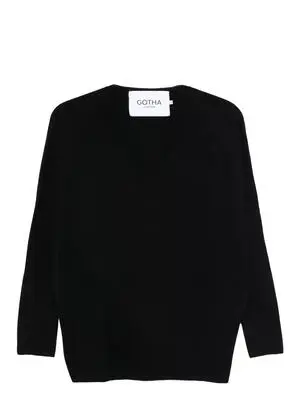 GOTHA Ribbed V-neck Sweater - Black