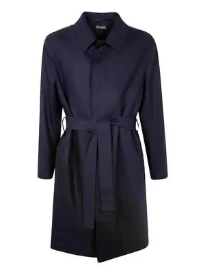 Zegna Belted Wool Coat - Blue
