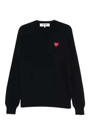 Play Comme Des Garcon Heart-emblem V-neck Sweater - Blue