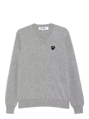 Play Comme Des Garcon Heart-embellished V-neck Sweater - Grey