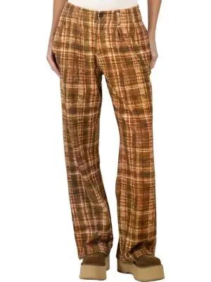 R13 Pleated Checked Pants - Brown