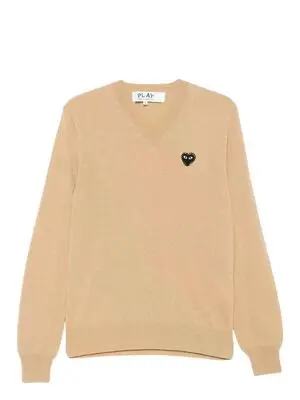 Play Comme Des Garcon Heart-embellished V-neck Sweater - Neutrals
