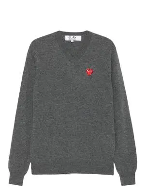Play Comme Des Garcon Heart-emblem V-neck Sweater - Grey