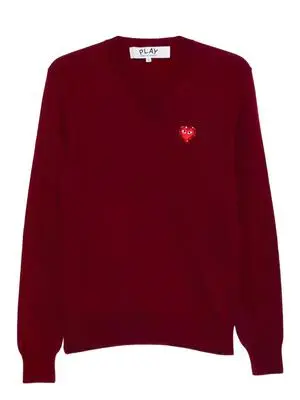 Play Comme Des Garcon Heart-emblem V-neck Sweater - Red