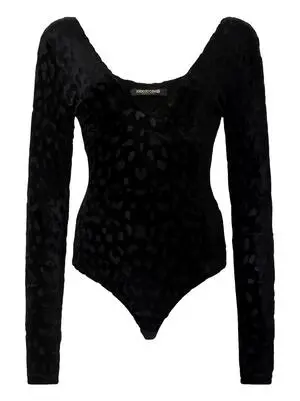 Roberto Cavalli Jaguar-print Velvet Bodysuit - Black