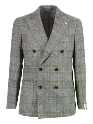 LUIGI BIANCHI MANTOVA Double-breasted Checked Jacket - Grey