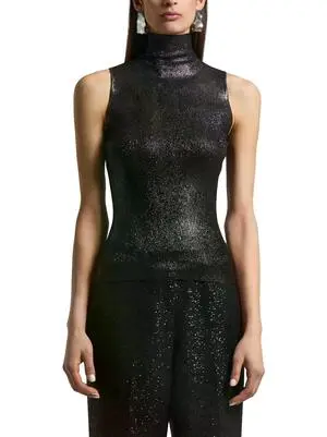 Peserico Metallic-effect Ribbed Sleeveless Vest - Black