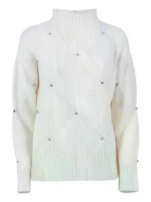KANGRA Diamond-pattern Embellished Wool Sweater - White