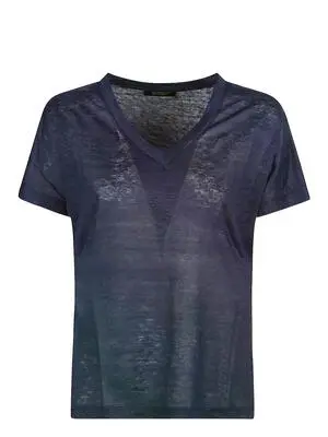 ARAGONA V-neck Linen T-shirt - Blue