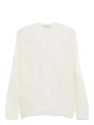 120% Lino Sequin-embellished V-neck Sweater - White