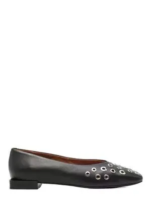 ANGEL ALARCON Eyelet-embellished Square-toe Ballet Flats - Black
