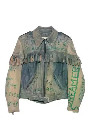 GOLDEN GOOSE Fringed Leather Jacket - Blue