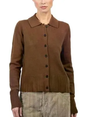 Le Kasha Buttoned Polo-neck Cardigan - Brown