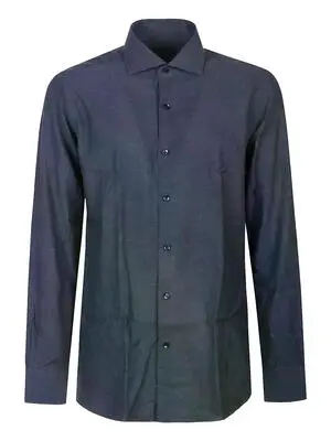BARBA NAPOLI Long-sleeve Cotton Shirt Blue