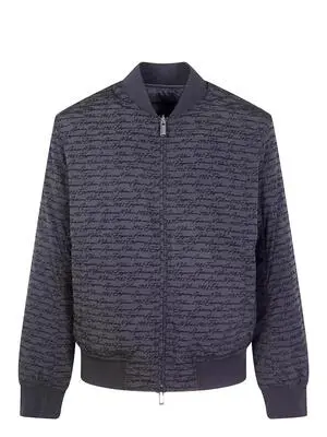 Emporio Armani Script-print Bomber Jacket - Black
