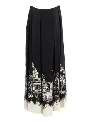 SHIRTAPORTER Printed Pleated Maxi Skirt - Black