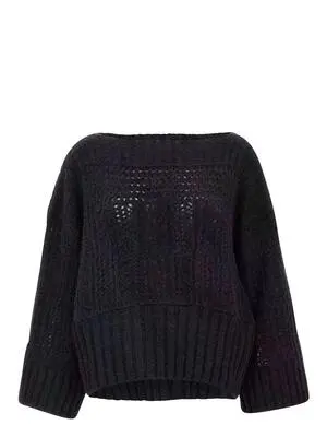 MAURIZIO MYKONOS Textured Knit Boat-neck Sweater - Black