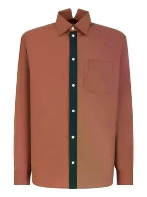 Marni Embroidered-pocket Split-collar Shirt - Brown