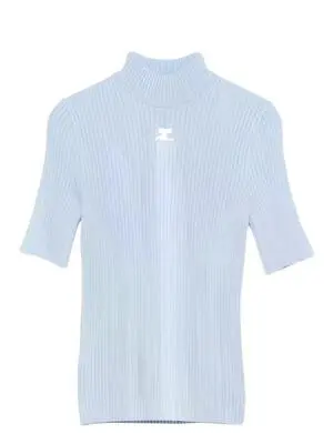 COURREGES Ribbed High-neck Top - Blue