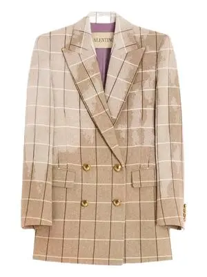 Valentino Garavani Windowpane-check Double-breasted Blazer - Neutrals