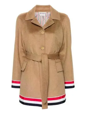 THOM BROWNE Belted Coat With RWB Stripe