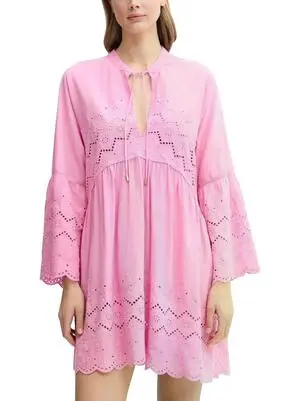 Melissa Odabash Eyelet-embroidered Bell-sleeve Dress - Pink