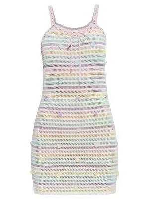 Casablanca Striped Crochet-knit Mini Dress - White