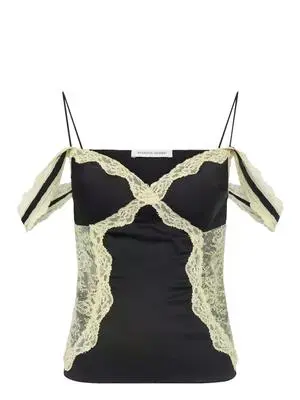 MARINE SERRE Lace-trimmed Satin Top - Black