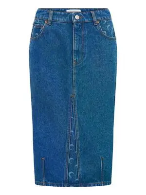 MARINE SERRE Moon Laser Denim Midi Skirt - Blue
