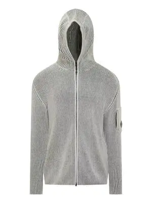C.P. COMPANY Hooded Ribbed Cardigan - Grey