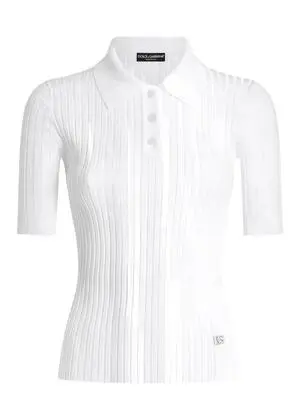 Dolce & Gabbana Ribbed Polo Top - White