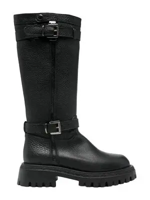 GISEL MOIRE Leather Knee-high Boots - Black