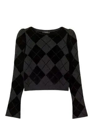 TWINSET Puff-sleeve Diamond-pattern Jumper - Black