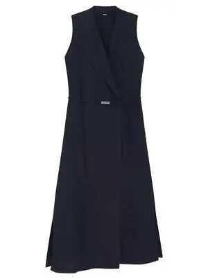 BOSS Pinstripe Belted Midi Dress - Blue