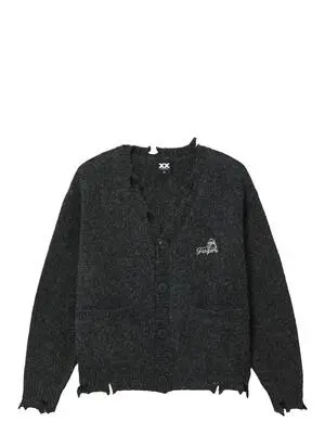 FINGERCROXX Frayed-hem Logo Cardigan - Grey