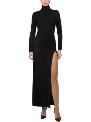 LA GALPA Turtleneck Side-slit Dress - Black