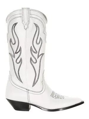 SONORA Flame-embroidered Cowboy Boots - White