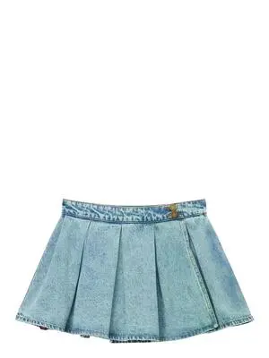 MINI CREAM Pleated Denim Mini Skirt - Blue