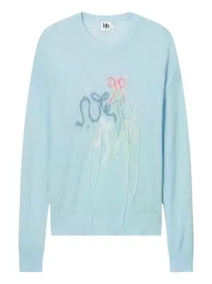 B+AB Frayed-bows Long-sleeves Sweater - Blue