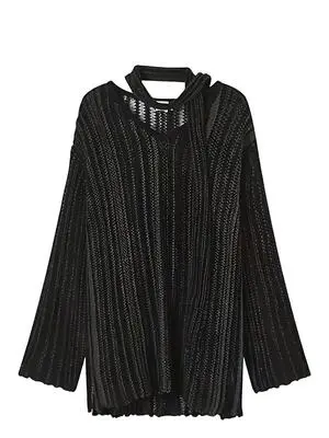B+AB Tie-neck Ribbed-knit Sweater - Black