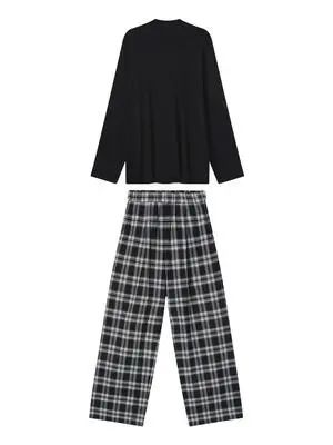 B+AB Hooded Check-print Set - Black