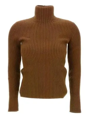 Max Mara Ribbed Turtleneck Sweater With Half-zip - Brown