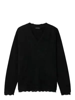 TOUT A COUP Lace-trim V-neck Sweater - Black