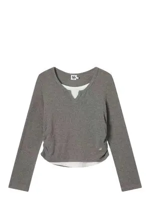 B+AB Side-ruched Long-sleeved T-shirt - Grey