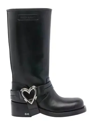 Mach & Mach 50mm Double Heart Leather Boots - Black