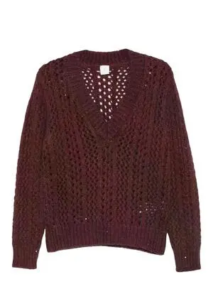 Eleventy V-neck Open-knit Sweater - Red